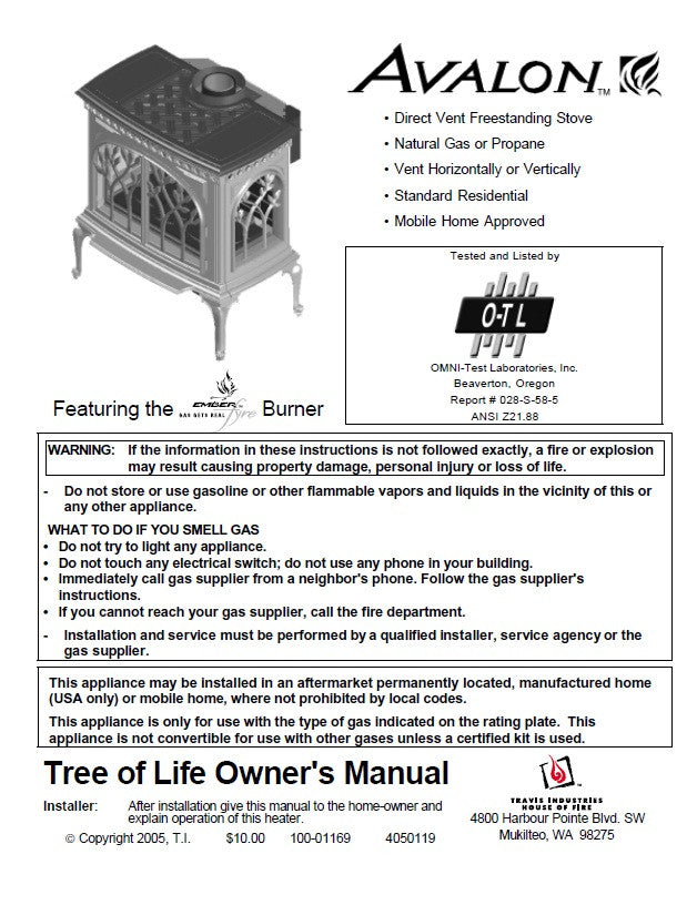Avalon Tree of Life User Manual - Gas_AvalonTreeofLifeStove ...