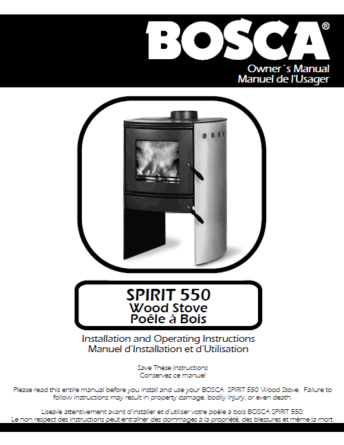 Bosca Spirit 550 user's Manual - Wood_Bosca spirit 550 – WoodHeatStoves.com