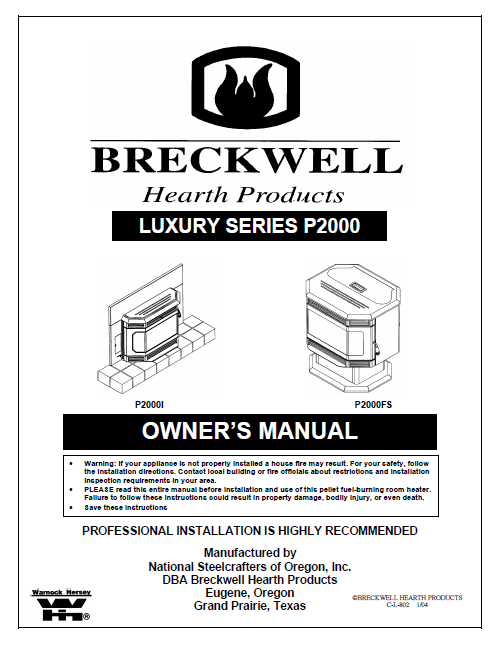 Breckwell P2000 2003 User's Manual - Pellet_BreckwellP2000 2003 ...