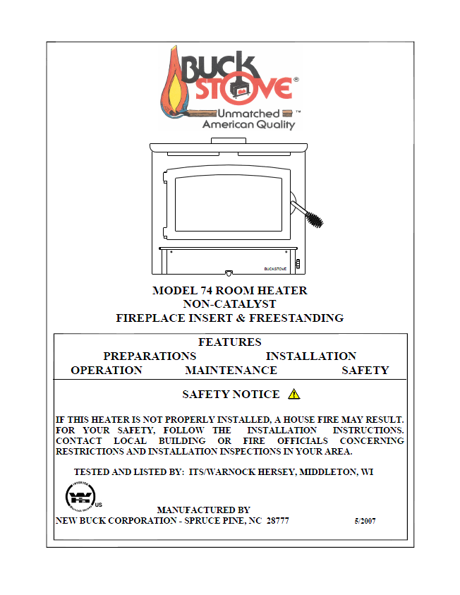 Buck Stove 74 User Manual - Wood_BSM74 – WoodHeatStoves.com