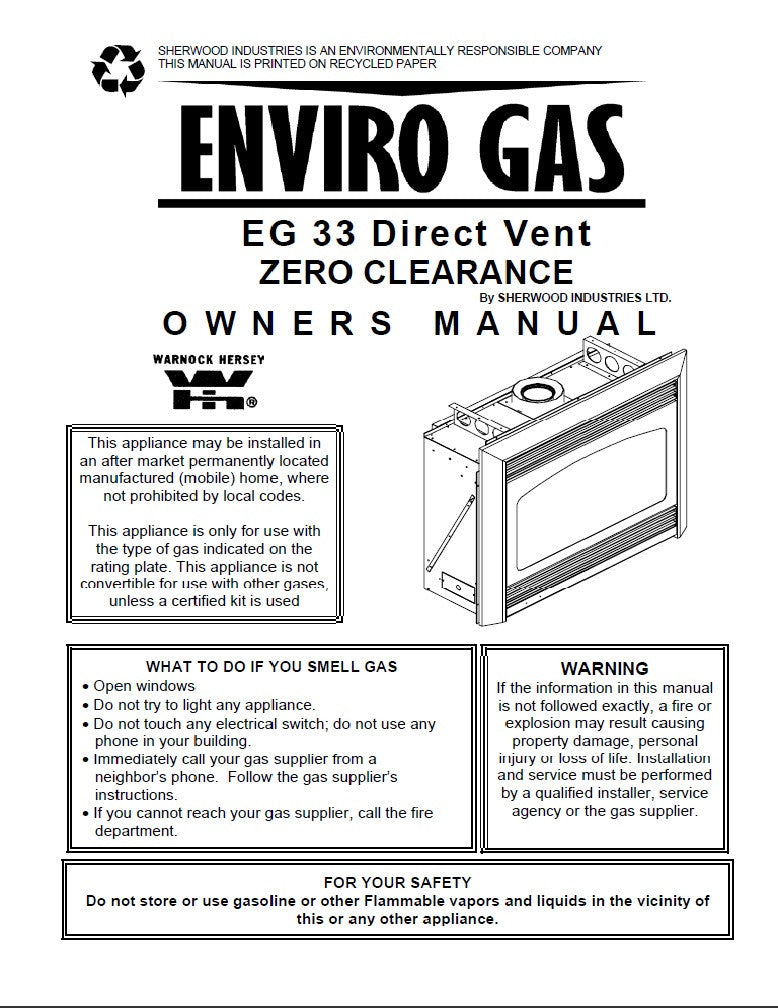Enviro EG 33 DV User Manual - Gas_EG33DV – WoodHeatStoves.com