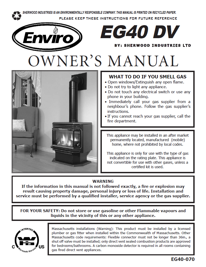Enviro EG 40 DV User Manual - Gas_EG40DV – WoodHeatStoves.com