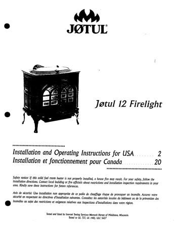Jotul Model 12 Firelight User Manual - Wood_Jotulfl12 – WoodHeatStoves.com