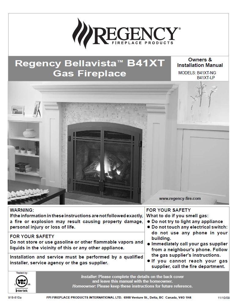 Regency Bellavista B41XT User Manual - Gas_RGB41XT – WoodHeatStoves.com