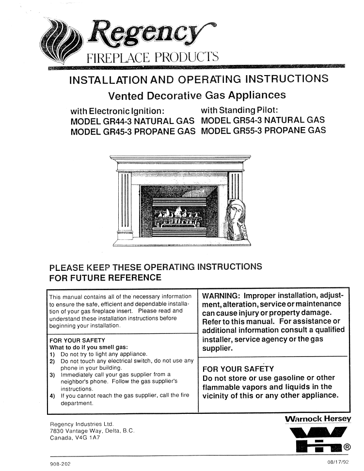 Regency GR44/45 - GR54/55 User Manual - Gas_RGGR44/45-GR54/55 ...