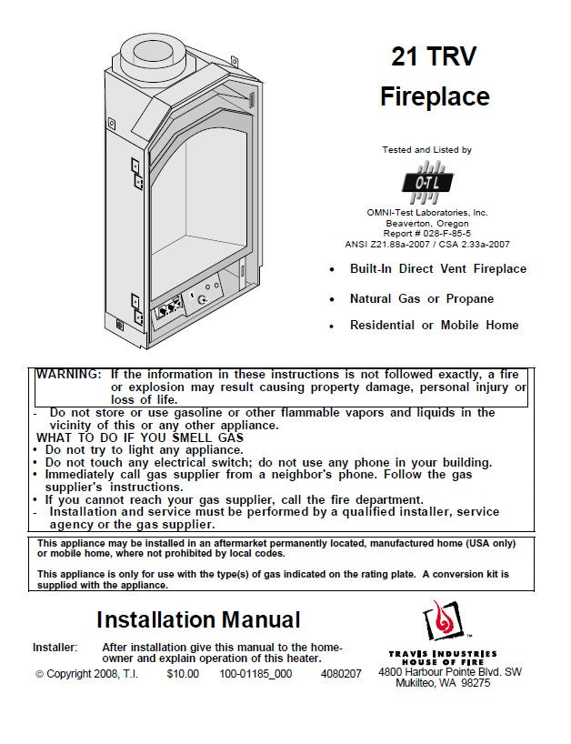 Travis 21 TRV Insert Tech Manual - Gas_21TRV – WoodHeatStoves.com